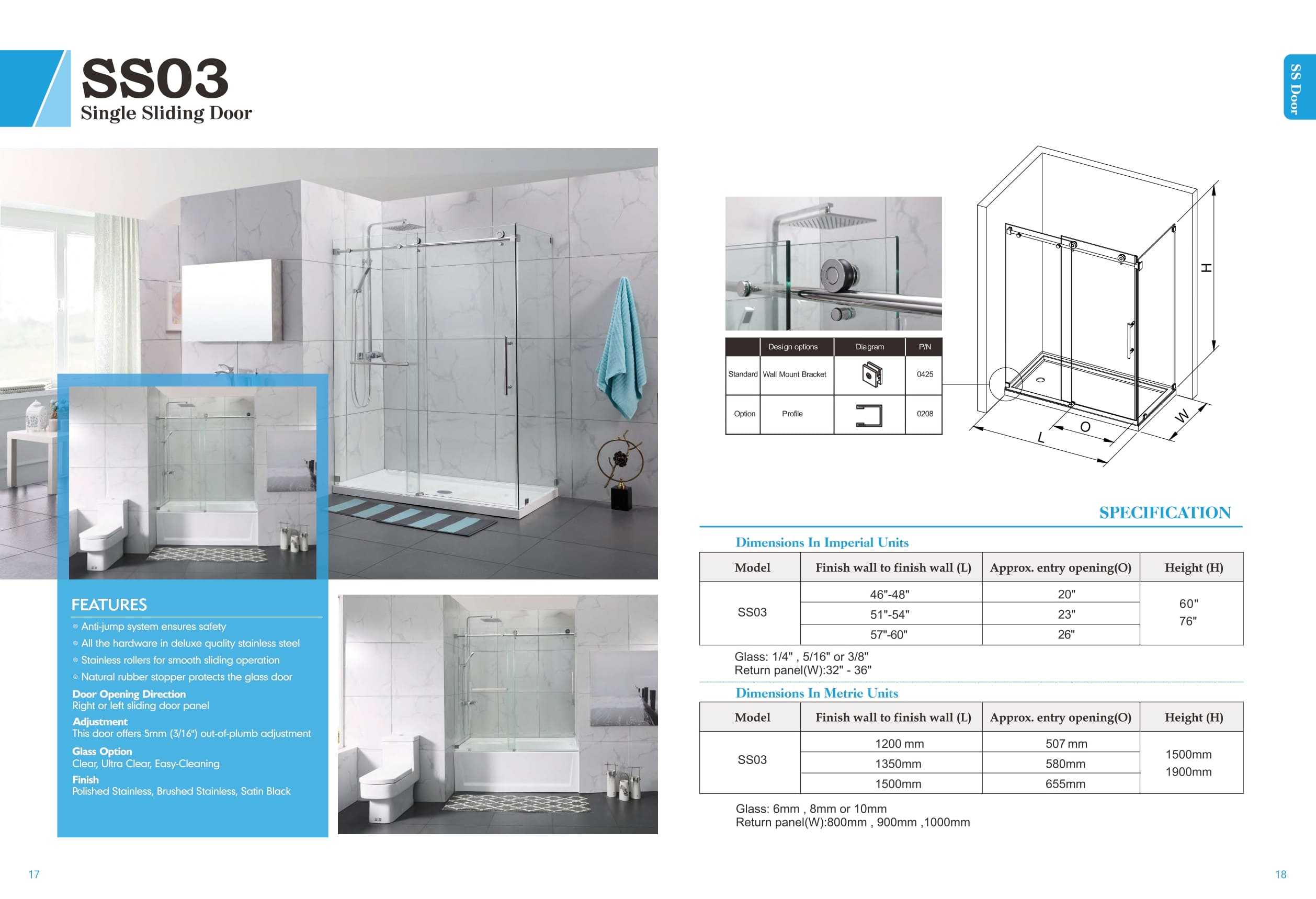 SS03 – Single Sliding Shower Door – Covey Shower Door Canada